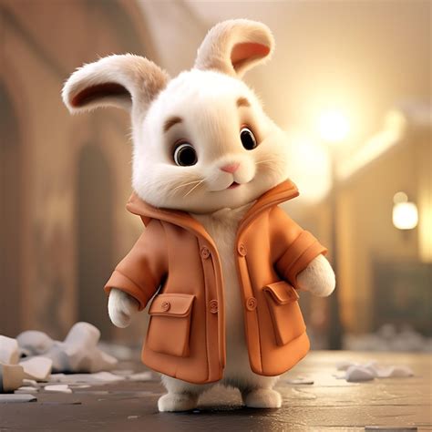 Premium Photo 3d Cute Cartoon Rabbit Bunny Wear Orange Jacket In The