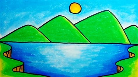 How To Draw Lake Scenery Step By Step Drawing Lake Easy Scenery Youtube