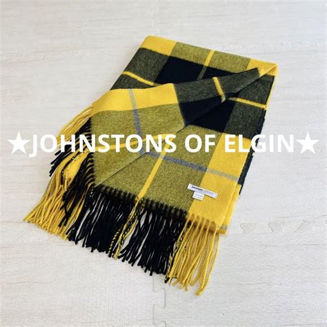 ジョンストンズ カシミヤ 100 大判 ストール チェック イエロー ブラック 【新品、本物、当店在庫だから安心】 Swim Main Jp