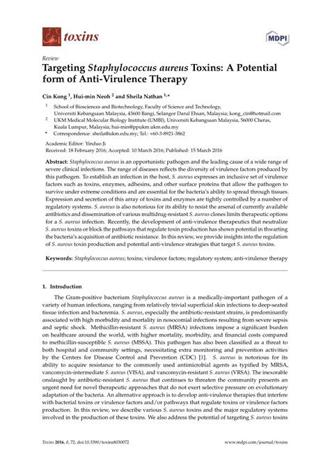 Pdf Targeting Staphylococcus Aureus Toxins A Potential Form Of Anti