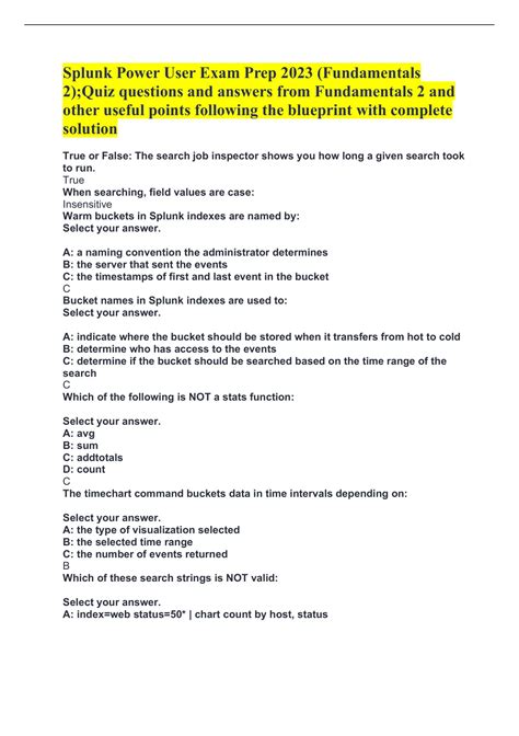 Splunk Power User Exam Prep 2023 Fundamentals 2quiz Questions And Answers From Fundamentals 2