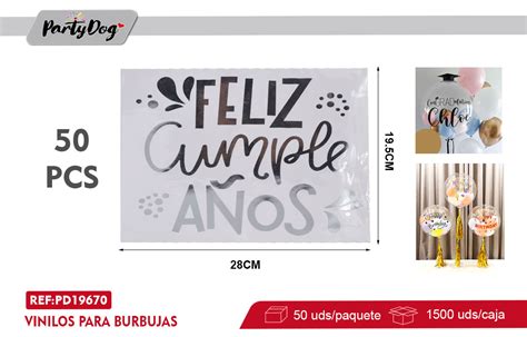 VINILOS PARA BURBUJAS FELIZ CUMPLEAÑOS 50PCS PLATEADO UTC CHILE PARTY DOG