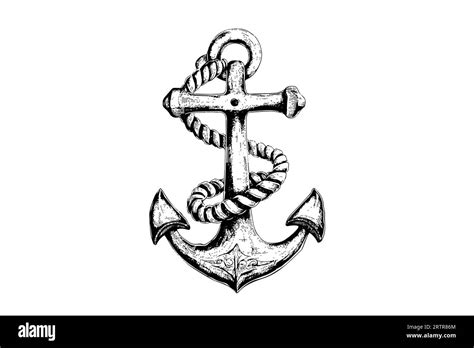 Ship Anchor And Rope In Vintage Engraving Style Sketch Hand Drawn