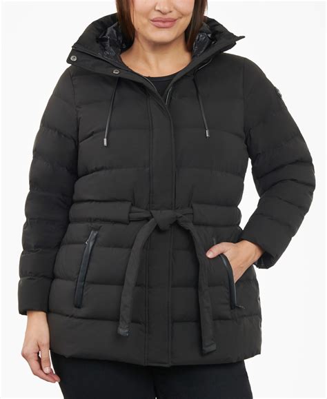 Michael Kors Michael Womens Plus Size Hooded Down Packable Puffer Coat