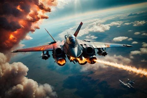 Истребитель летящий в небе Премиум Фото