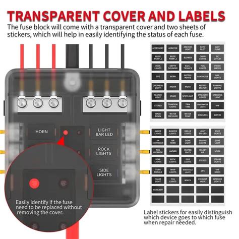 6 Way 12v Fuse Box 12v Blade Fuse Block 6 Circuits With Negative Bus Waterproof Fuse Box With