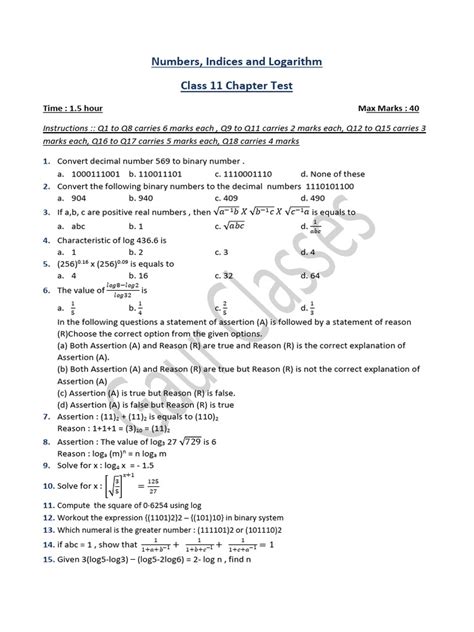 Numbers Indices And Logarithm Test Pdf Mathematics Arithmetic
