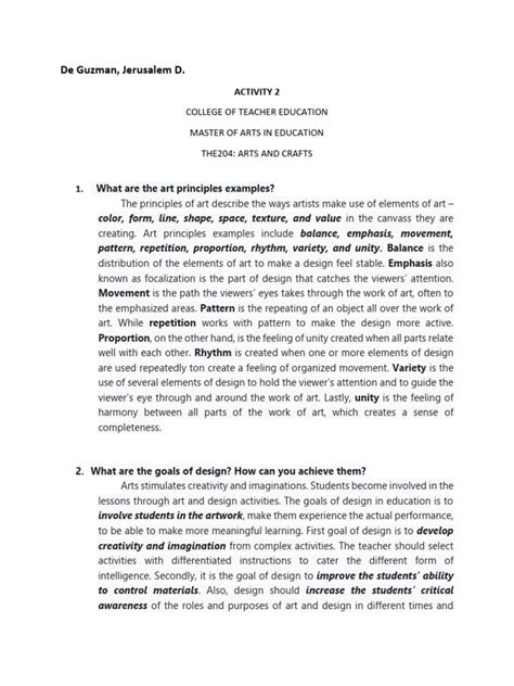 De Guzman Activity 2 Pdf Learning The Arts