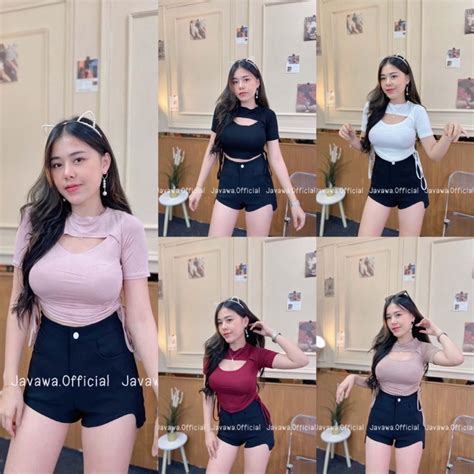 🔥java Wa Shop🔥 A18 เสื้อครอปเว้าอกท็อปเซ็กซี่ ️‍🔥เรย่อนอย่างดี วินเทจ