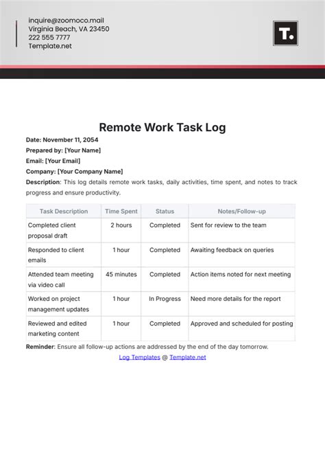 Free Work Log Templates Editable And Printable
