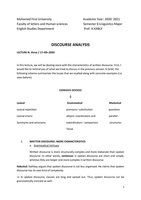 lecture n 3 cour de discourse analysis département études anglaises