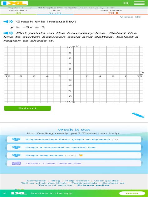 Ixl Graph A Two Variable Linear Inequality Algebra 1 Practice Pdf