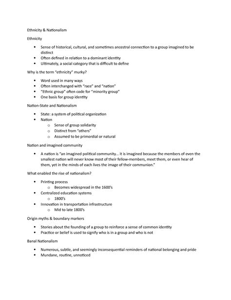 Ethnicity Notes Ethnicity And Nationalism Ethnicity Sense Of Historical