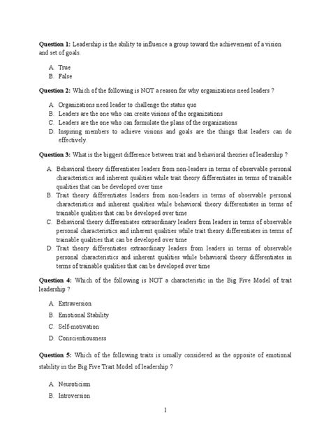 Test Bank Revision For Final Exam Ob Pdf Leadership Job