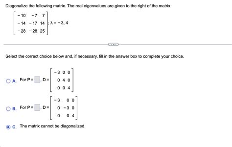 solved diagonalize the following matrix the real