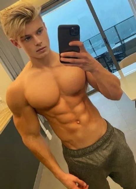 Shirtless Male Beefcake Muscular Physique Blond Gym Jock Abs Man Photo