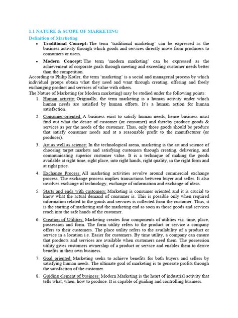 1 1 Nature Scope Of Maketing Pdf Marketing Customer