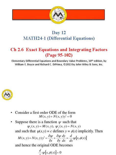 13 2 6 Exact Equations And Integrating Factors Pdf Ordinary Differential Equation