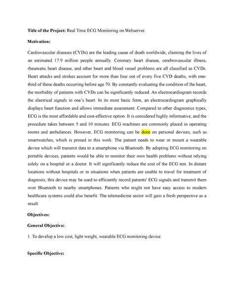 Project Proposal 3 Project Proposal On Biomedical Engineering Title
