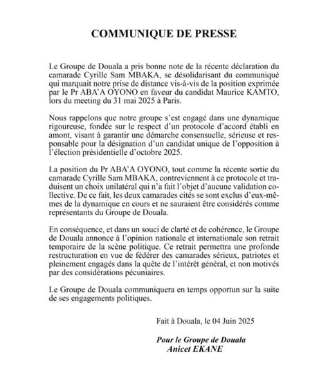 Cameroun : Le "Groupe de Douala" annonce son retrait de la scène politique - Lebledparle