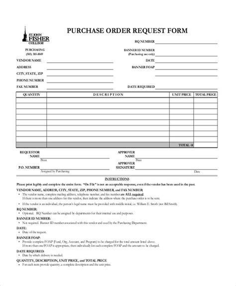 Purchase Order Request Form Template A Purchase Order Specifies The