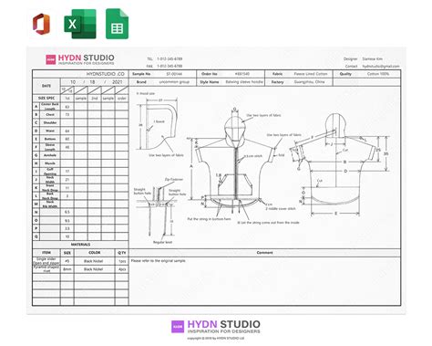 한국어 일본어 영어 의류 작업지시서 양식 3종세트 Excel 헤이든스튜디오
