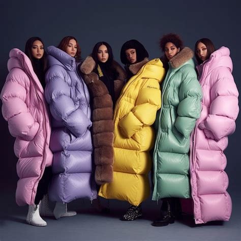 Premium Ai Image Four Models Wearing Puffers From The Brand New Fall