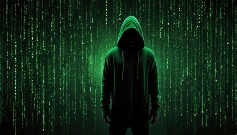Premium Photo Man In Hood Standing On Green Technology Matrix