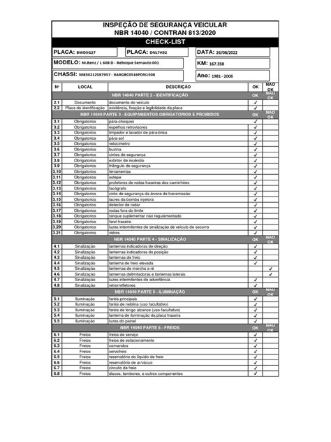 Checklist Inspeção Veicular Pdf