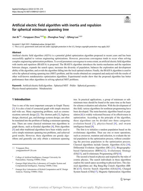 Artificial Electric Field Algorithm With Inertia And Repulsion For Spherical Minimum Spanning