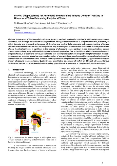 Pdf Irisnet Deep Learning For Automatic And Real Time Tongue Contour Tracking In Ultrasound