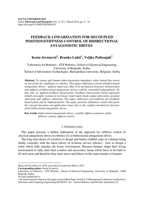 Pdf Feedback Linearization For Decoupled Positionstiffness Control