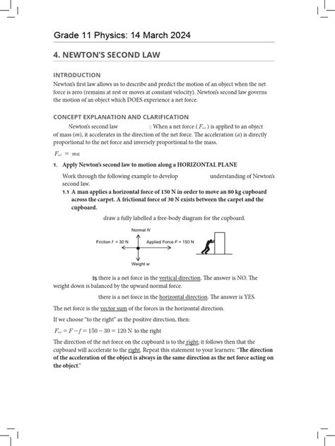 Gr 11 Physics 14 March Pdf Force Newtons Laws Of Motion