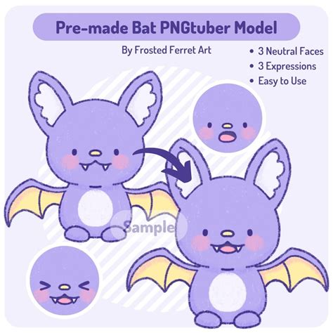 Bat Pre Made Pngtuber Model 3 Expressions 3 Neutral Faces Etsy