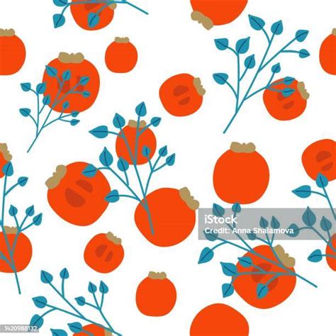 잘 익은 육즙이 많은 감의 손으로 그린 이음새가 없는 패턴 감에 대한 스톡 벡터 아트 및 기타 이미지 감 패턴 0명 Istock