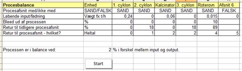 proces og massebalance i excel med vba