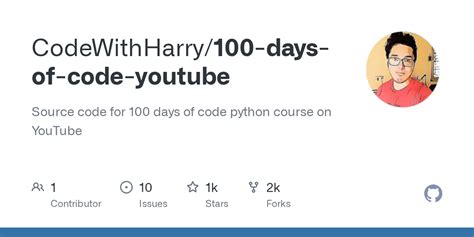 GitHub CodeWithHarry 100 Days Of Code Youtube Source Code For 100 Days Of Code Python Course