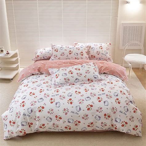 Sanrio Hello Kitty Bedding Set 100cotton Duvet Cover Bed Sheet