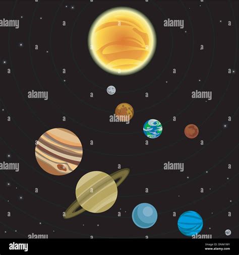 Ilustración del sistema solar con estrellas y planetas Imagen Vector de