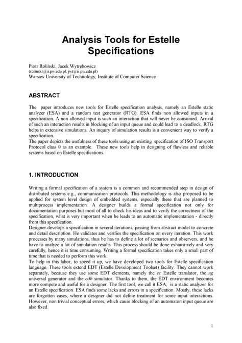 Pdf Analysis Tools For Estelle Specifications