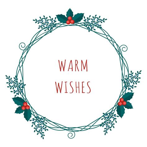 Christmas Warm Wishes Greeting Card With Winter Plants Frame In The