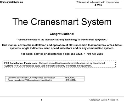 Cranesmart Systems Lab124 Wireless Boom Angle Transducer User Manual 900 Cranesmart Universal R1