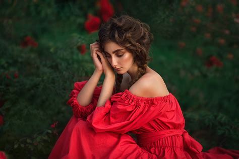 Woman Red Dress Model Girl Brunette Wallpaper Coolwallpapersme