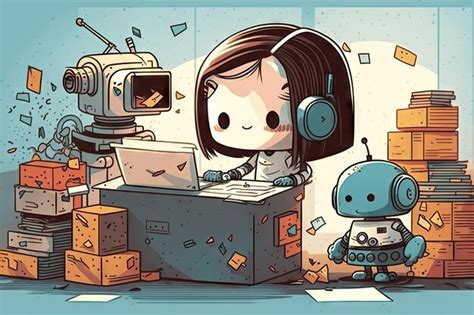 Premium Photo Cute Robot Assistant Helping Busy Office Worker With
