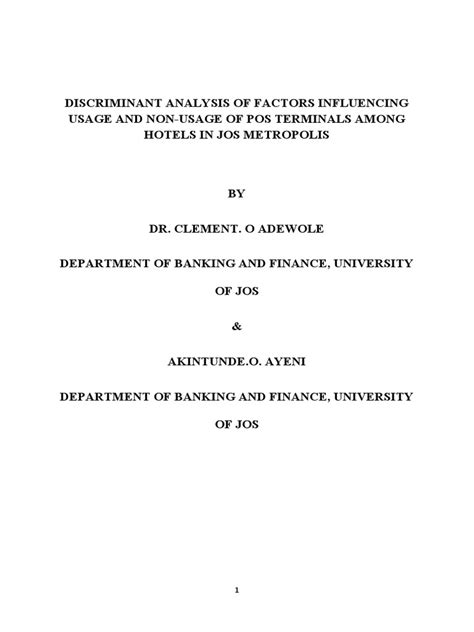 Discriminant Analysis Of Factors Affecting Usage And Non Usage Of Pos