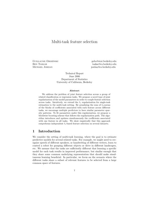 Pdf Multi Task Feature Selection