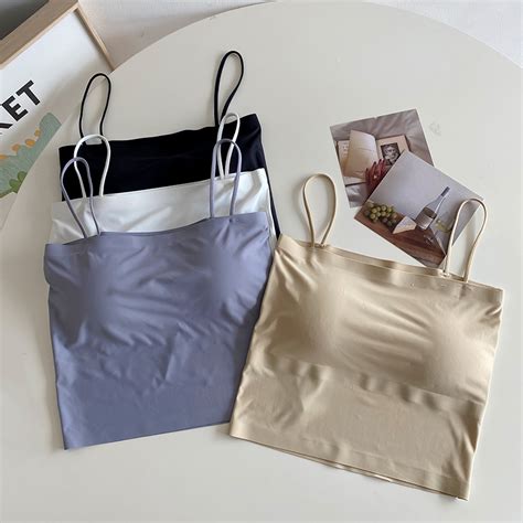 Ice Silk Seamless Tube Top Bra Non Wired Shoulder Strap Pads Bra Tops