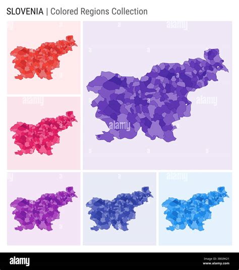 Slovenia Map Collection Country Shape With Colored Regions Deep Purple Red Pink Purple