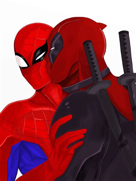 Deadpool X Spiderman Kiss