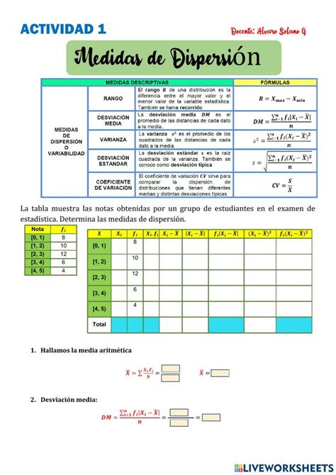 Calcula Las Medidas De Dispersión